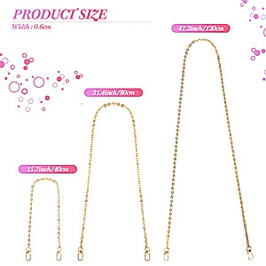 Junkin Replacement Purse Chain Strap Flat Chains Shoulder Straps Purse Link Chains Gold, Classic Style Mini Metal with Metal Slide Hook Buckles for DIY Handbags Crafts 47 Inch 31 Inch 15 Inch