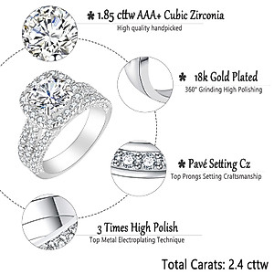 CEJUG Cubic Zirconia Halo Promise Engagement Rings for Women 18K White Gold Plated Wedding Bands Bridal Ring Set 2Ct Size 7
