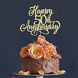 AROKIPPRY Happy 50th Anniversary Cake Topper - for 50th Wedding Anniversary/gold Wedding Party /50th Birthday Party gold Glitter Decorations