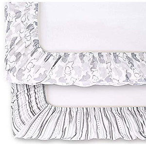 The Peanutshell Fitted Crib Sheet Set for Baby Boys or Girls, Grey Elephants and Stripes, Unisex 2 Pack Set