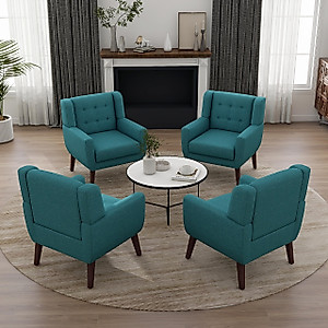 UIXE Accent Chairs Set of 2, Modern Living Room Arm Chair Button Tufted Armchair, Comfy Upholstered Club Lounge Sofa Seat Reading Chair Bedroom Side Seating for Home Office (Turquoise Blue)