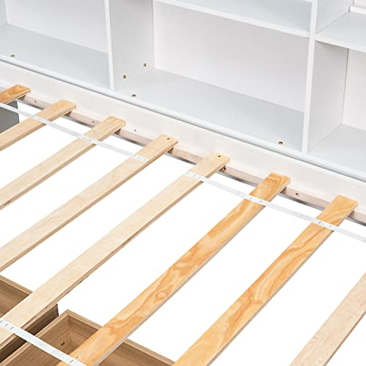 HomSof Twin Bed with Side Bookcase, Drawers,White