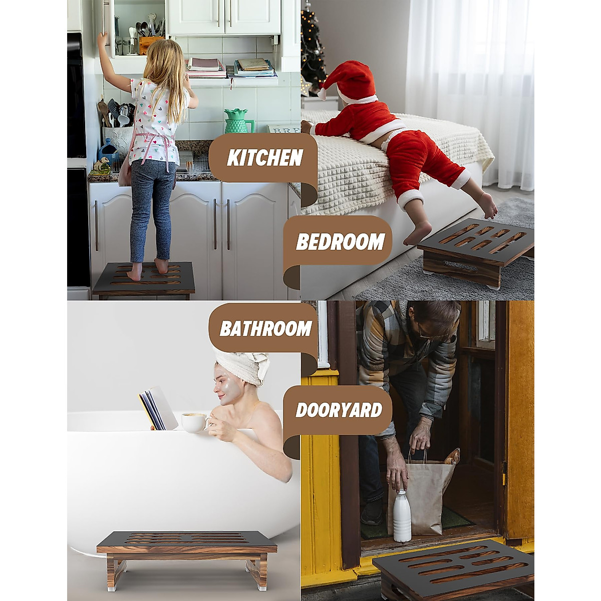 JOYOOSS Wooden Step Stool For Bed, Small Step Stool For Bed Steps For High Beds For Adults Wooden Step Stool For Adults, Step For Bed Wooden Foot Stool for Bathroom, Bedroom, Kitchen & Bedside Support