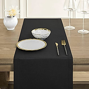 ZeeMart Basic Linen Style Table Runner, 14 x 72 Inch Black, Rustic Farmhouse Black Table Runners 72 Inches Long, Everyday Polyester Table Runner - Machine Washable & Easy Care