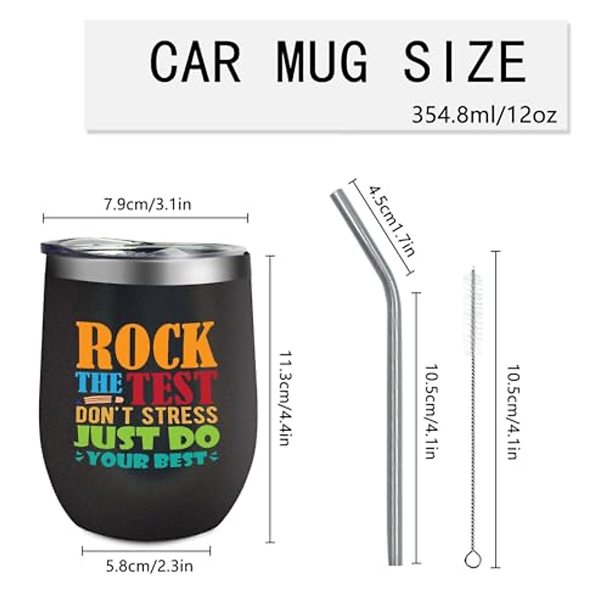 Rock The Tests Don't Stress Just Do Your Bests Travel Cup with Straw and Lid Aesthetic Mugs Design Gifts Girlfriend