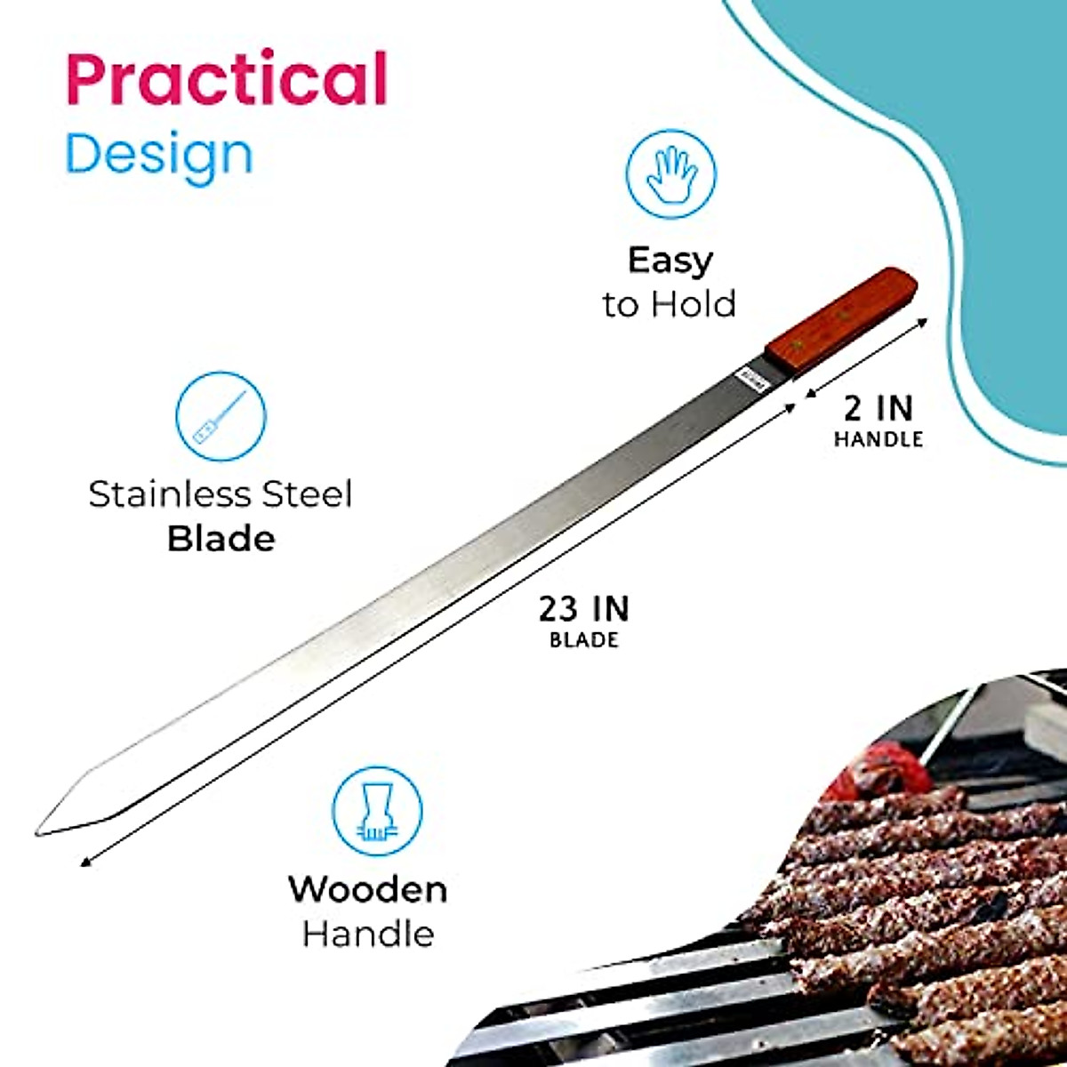 Unique Imports Professional Large 23-Inch Stainless Steel Brazilian Barbeque Style BBQ Skewers (Set of 12, 1 Inch Wide Skewers)