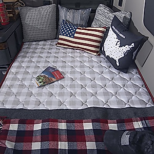 MOBILE INNERSPACE 6.5" Truck Luxury Firm Support Foam Mattress, 76" L x 36" W, Gray Check w/Red Trim