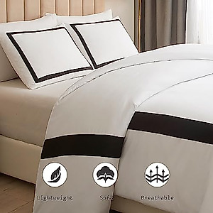 OSVINO Hotel Duvet Cover Set Queen Size 3Pcs Microfiber Black Line Pattern Bedding Collection Ultra Soft Breathable Duvet Cover with Pillowcases
