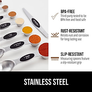 Gorilla Grip Magnetic Measuring Spoons 8 Piece Set, Stainless Steel Metal Cups, Dual Sided Nesting Design, Metric and US, Precise Teaspoon Measurements, Baking and Cooking Supplies, Gifts, Black