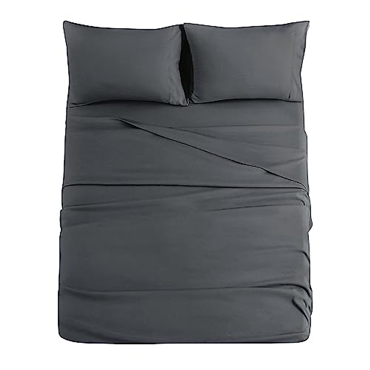 JOLLYVOGUE Bed Sheets Queen 4 Pieces, Dark Grey Sheet Set for Bedroom with Deep Pocket, Cooling Bed Sheets with 1 Flat Sheet, 1 Fitted Sheet & 2 Pillowcases