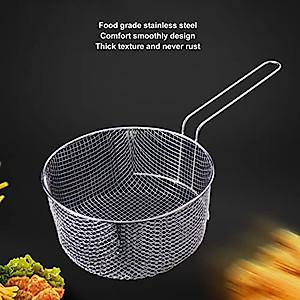 Tgoon Fry Net, Stainless Steel Long Handle Fry Basket Strong Load Bearing Delicate Appearance for Chicken Nuggets(Handle Without Rubber)