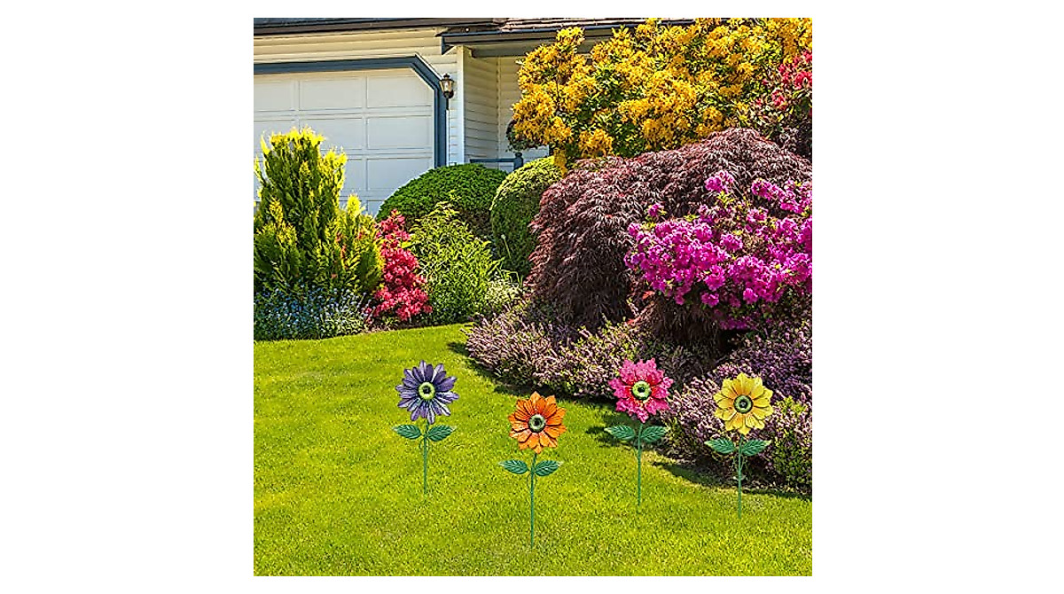 YEAHOME Garden Decor for Outside, 4 Pack 20'' Flower Garden Stakes for ...