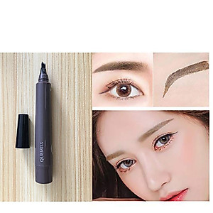 QUEMISS Eyebrow Pen Microblading 4 Fork Tip Eyebrow Pencil Creates Lasting MakeUp Professional Natural Brow Pen Cover Sparse Areas Daily Waterproof 3D Brow Pencil (04#Gray Brown)