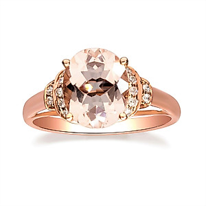 Gin & Grace 10K Rose Gold Real Diamond Ring (I1) with Genuine Morganite Daily Work Wear Jewelry for Women Gifts for Her