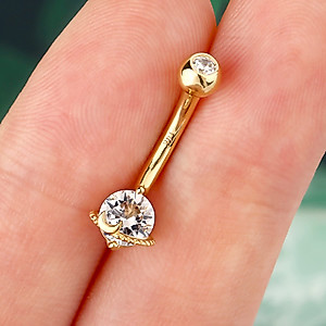 COCHARM 14k Gold Belly Button Rings 14G Saturn Yellow Gold Belly Rings for Women Dainty Belly Piercing Jewelry