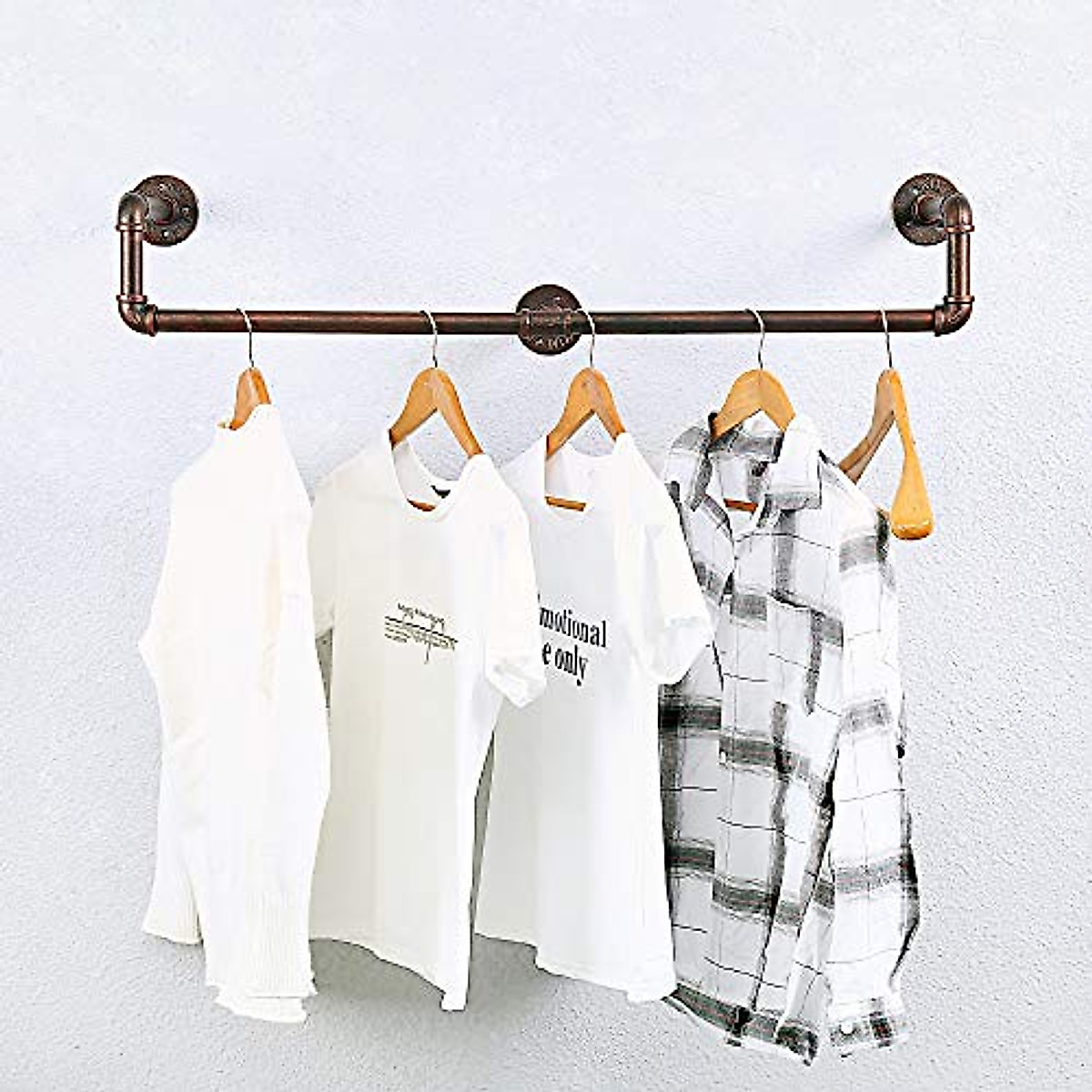 GWH Industrial Pipe Clothing Rack, Wall Mounted Clothes Rack, Industrial Clothing Rack, Pipe Clothing Rack, Closet Rods for Hanging Clothes, 100% Galvanized Steel (39 in, Brush Red Coper)