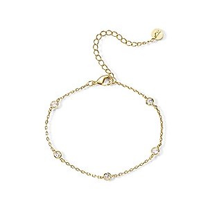PAVOI 14K Gold Plated Station Bracelet | Simulated Diamond BTY Bracelet | Womens CZ Chain Bracelet | Yellow Gold