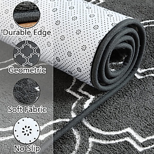 Chicrug Shag Geometric Modern Area Rug for Bedroom, 4x6 Feet Memory Foam Indoor Carpet, Fluffy Rug for Living room Bedside Room Decor for Family Girls Kids Nursery Play Mat, Dark Grey/White