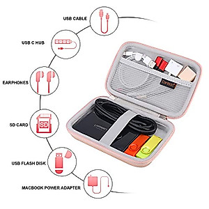 Canboc USB Hub Organizer Case USB C Hub Adapter USB Splitter USB Extender Holder for Anker Hiearcool UGREEN LENTION Multi USB Port Drives, Mesh Pocket fit Flash Drive Macbook Air Pro Charger,Rose Gold