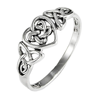 Moonlight Mysteries Silver Celtic Knot Triquetra Hidden Pentacle Heart Ring (sz 4-15) sz 6