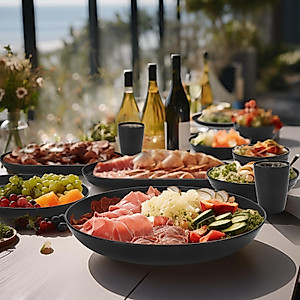 Lazycorner 48-Pcs Kitchen Wheat Straw Dinnerware Set, Service for 8, Plastic Reuasble Dinner Dishes Serving Plate Set for Kitchen, Including Dinner Plate, Dessert Plate, Bowl, Cup(Black)