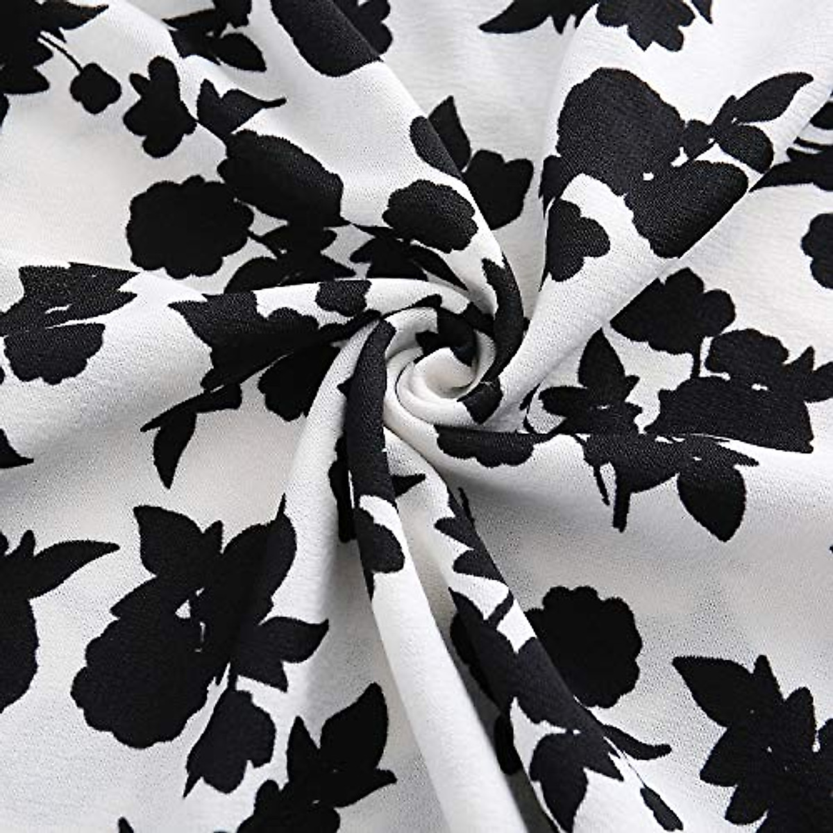 YATHON Women's Vintage Floral Flared A-Line Swing Casual Party Dresses with Pockets (S, YT018-Black White Flo)