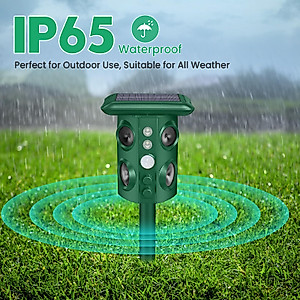 Solar Animal Repellent Outdoor with Vibration and Motion Sensor, Waterproof with Flashing Light, Ultrasonic Pest Repellent for Snakes, Moles, Cat, Dog, Squirrels, Deer, Raccoons, Coyotes, Rabbit
