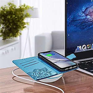 MTQLX for Samsung Galaxy S9 Plus Wallet Case,Luxury 3D Embossing Butterfly Woman Flip Leather Wallet Case with [Wrist Strap] for Samsung Galaxy S9 Plus - Blue
