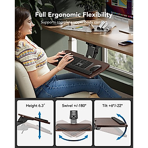 HUANUO Keyboard Tray Under Desk，360 Adjustable Ergonomic Sliding Keyboard & Mouse Tray, 25" W x 9.8" D, Brown