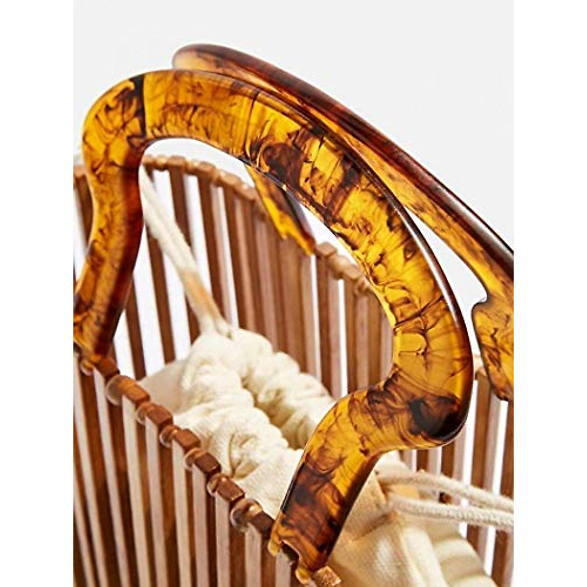 Womens Fashion Bamboo Bag with Acrylic Handle Bucket Bag Summer Beach Clutch Purse Handbags