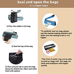 Pack of 50 1 LB Black Color Foil Coffee Bags - High Barrier Aluminum Foil - Flat Bottom Coffee Pouches with Degassing Valve, Food Storage Bags with Rsealable Zipper & Easy Open Tape (50 Pieces,