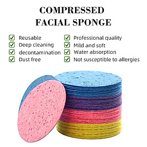 Facial Sponges Compressed Natural Cellulose Sponge Spunspon Round/Heart Shape Face Sponge for Face Cleansing Exfoliating and Makeup Removal 100 Count / 2 - Pack, Pink
