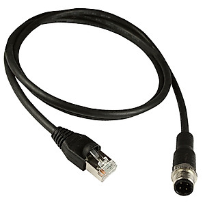 ASI ASI-M12-RJ45-11103 M12 3 Meter M12 to RJ45 ethernet Cable with a M12 4-pin Connector D-Coded Male to RJ45 Male Shielded Cable Assembly, Cat5e SFTP 24 AWG with Black PUR Jacket, 3 m