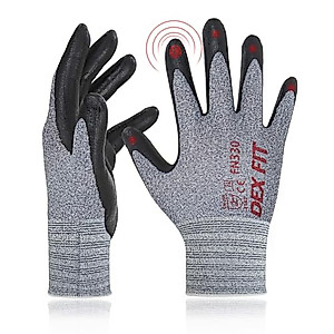 DEX FIT Nitrile Work Gloves FN330, 1 Pair, 3D-Comfort Stretchy Fit, Firm Grip, Thin & Lightweight, Touch-Screen Compatible, Durable, Breathable & Cool, Machine Washable; Grey S (7)