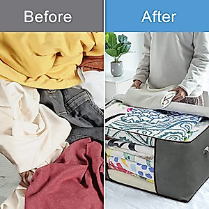 OANY Large Storage Bags,4 Pack Clothes Storage Bins,Foldable Closet Organizers Storage Containers with Durable Handles Thick Fabric,Gray