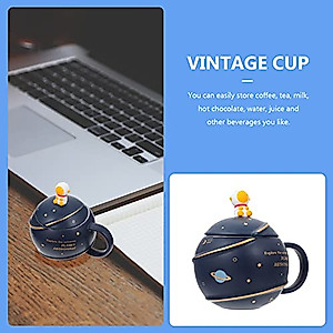 BESPORTBLE Ceramic Coffee Mug with Spoon Cartoon Astronaut Planet Pattern Porcelain Coffee Cup Cute Cappuccino Cup Tea Cup Mug Milk Cup Drinking Cup Birthday Blue