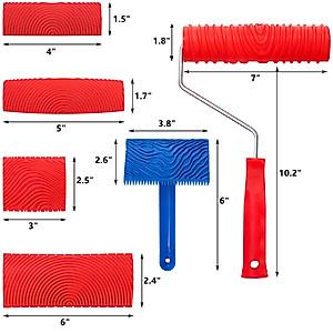 DEAYOU 6 Pack Wood Grain Tool Set, 7" Faux Wood Graining Roller, DIY Rubber Wood Pattern Paint Tool with Handle for Wall Art Painting Room Decoration