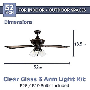 Prominence Home Glenmont, 52 Inch Farmhouse LED Ceiling Fan with Light, Pull Chain, Three Mounting Options, Dual Finish Blades, Reversible Motor - 40278-01 (Oil-Rubbed Bronze)