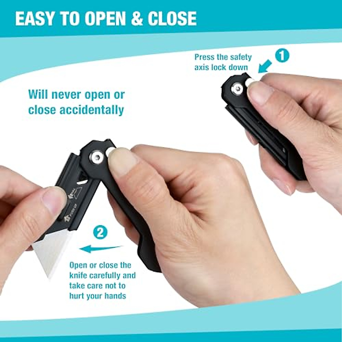 DURATECH 2-Pack Folding Utility Knife, Mini Box Cutter with Safety Axis Lock, Belt Clip, Quick-change Blade Mechanism, Full Stainless Steel Body and SK5 Sharp Blade, EDC Pocket Knife Gifts for Men