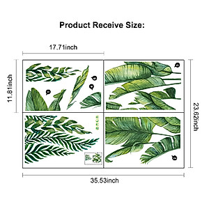 Green Leaf Tropical Plants Wall Stickers, HOLENGS Nature Banana Leaves Peel and Stick Wall Decals, Waterproof DIY Wall Decor Art Home Decorations for Kids Girls Baby Living Room Bedroom