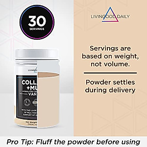 Livingood Daily Vanilla Collagen Powder, 30 Servings - Collagen Protein Powder (Collagen Type 1 and 3) Plus Multivitamin, Milk Thistle & Glucosamine - Hydrolyzed Collagen Peptides - 15.87oz