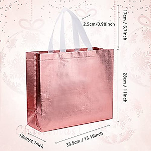12 Pcs Rose Gold Gift Bags,Glossy Reusable Grocery Bag,Shiny Non-Woven Gift Bags,Shopping Tote Bag with Handle,Present Bag Candy Goodie bags for Wedding Bridesmaid Bachelorette Party Birthday Holiday