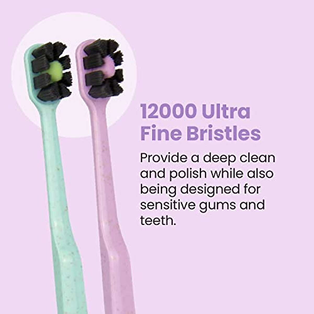Lindo EcoCare Polishing Toothbrush - Charcoal Infused Bristles & Biodegradable Handle, for Sensitive Gums and Teeth, 12000+ Ultra Fine Charcoal Infused Bristles, Soft and Gentle, Pack of 4