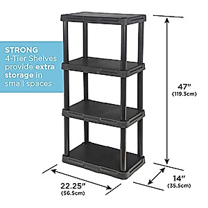 BLACK+DECKER, 4-Tier Light Duty Storage Shelf, 50lbs/Shelf (47”H x 22.1”W x 14.3”D), Plastic Shelving Unit