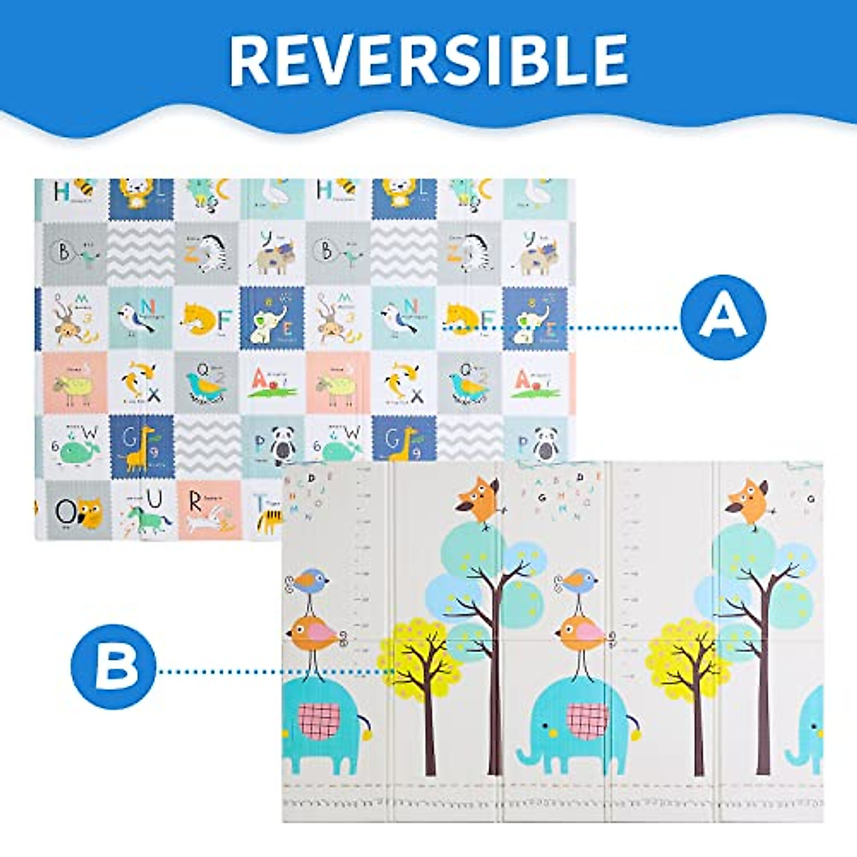 Baby Play Mat Foam Playmat for Baby Reversible Foldable Waterproof Soft Foam Extra Large Alphabet Baby Mat for Floor Playmat for Babies and Toddlers with Travel Carry Bag(79 x 59 x 0.4 in)
