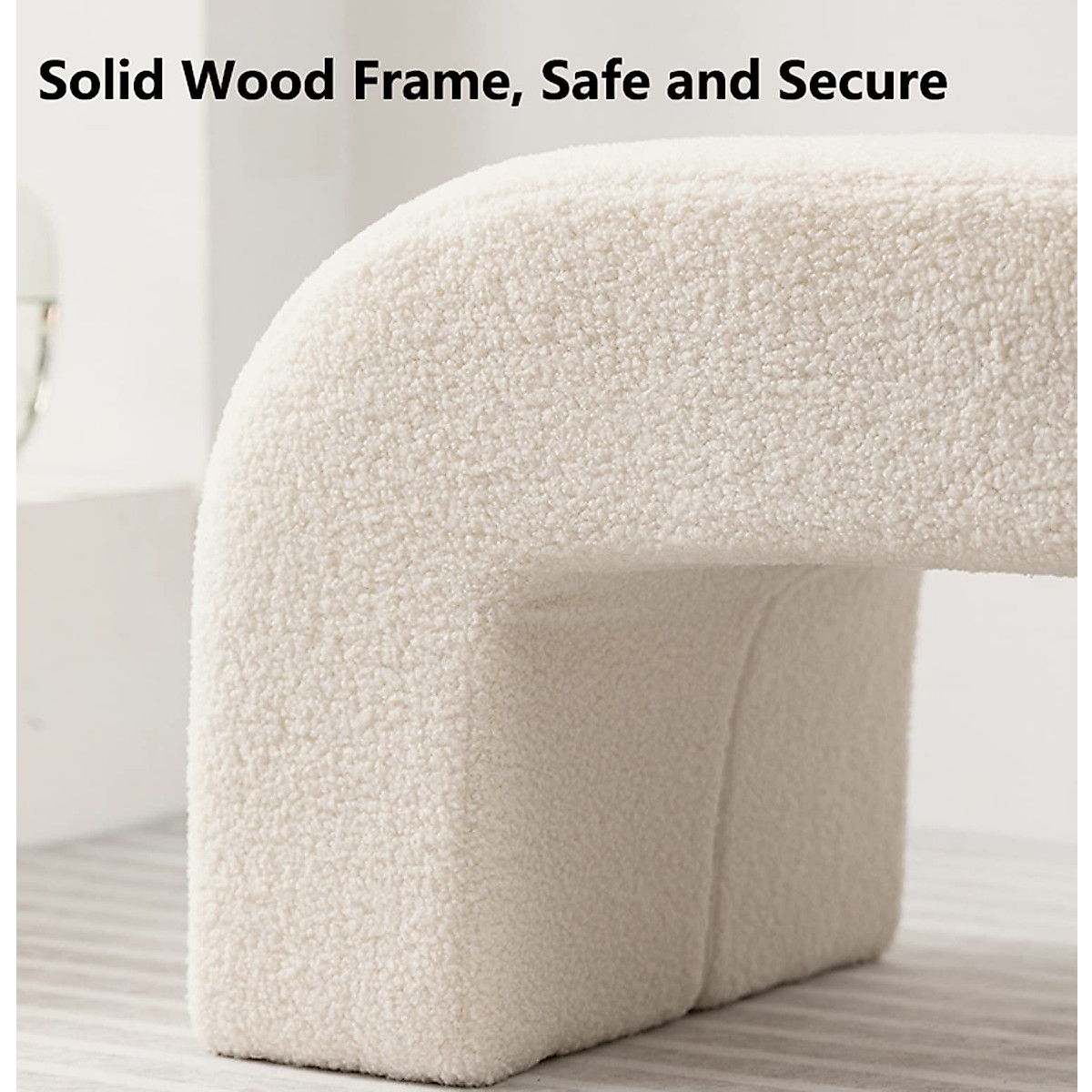 AUQMTAIN Modern Fuzzy Sherpa Upholstered Ottoman Bench, Entryway Bench, End Bed Bench, Footrest for Bedroom, Living Room, End of Bed, Hallway (47.2")