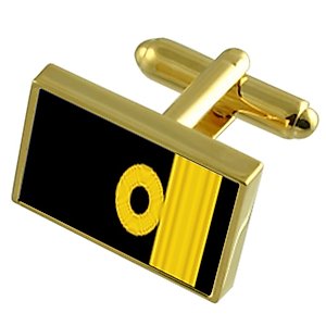 Select Gifts Royal Navy Insignia Rank Commodore Gold-Tone Cufflinks Black Pouch
