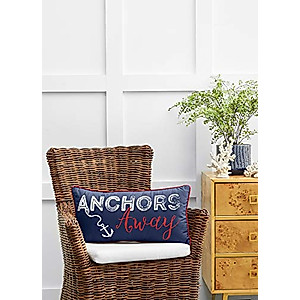 C&F Home Anchors Away Navy Blue Nautical Embroidered Decor Decoration Accent Throw Pillow for Sailing Sail Boat Sailboat Lake House Coastal Beach 12 x 24 Blue