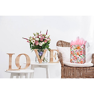 Elephant-package 12.6" Large Flower Gift Bag with Tissue Paper and greeting card, for Girls Women Birthday Gift Packing, Mothers Day, Valentine's Day, Bridal Shower, (Pink Rose)