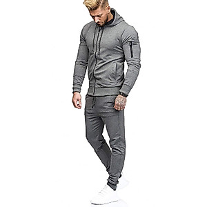 THWEI Mens Tracksuit 2 Piece Sweatsuit Sets Casual Hoodie Jogging Athletic Suits Gray M